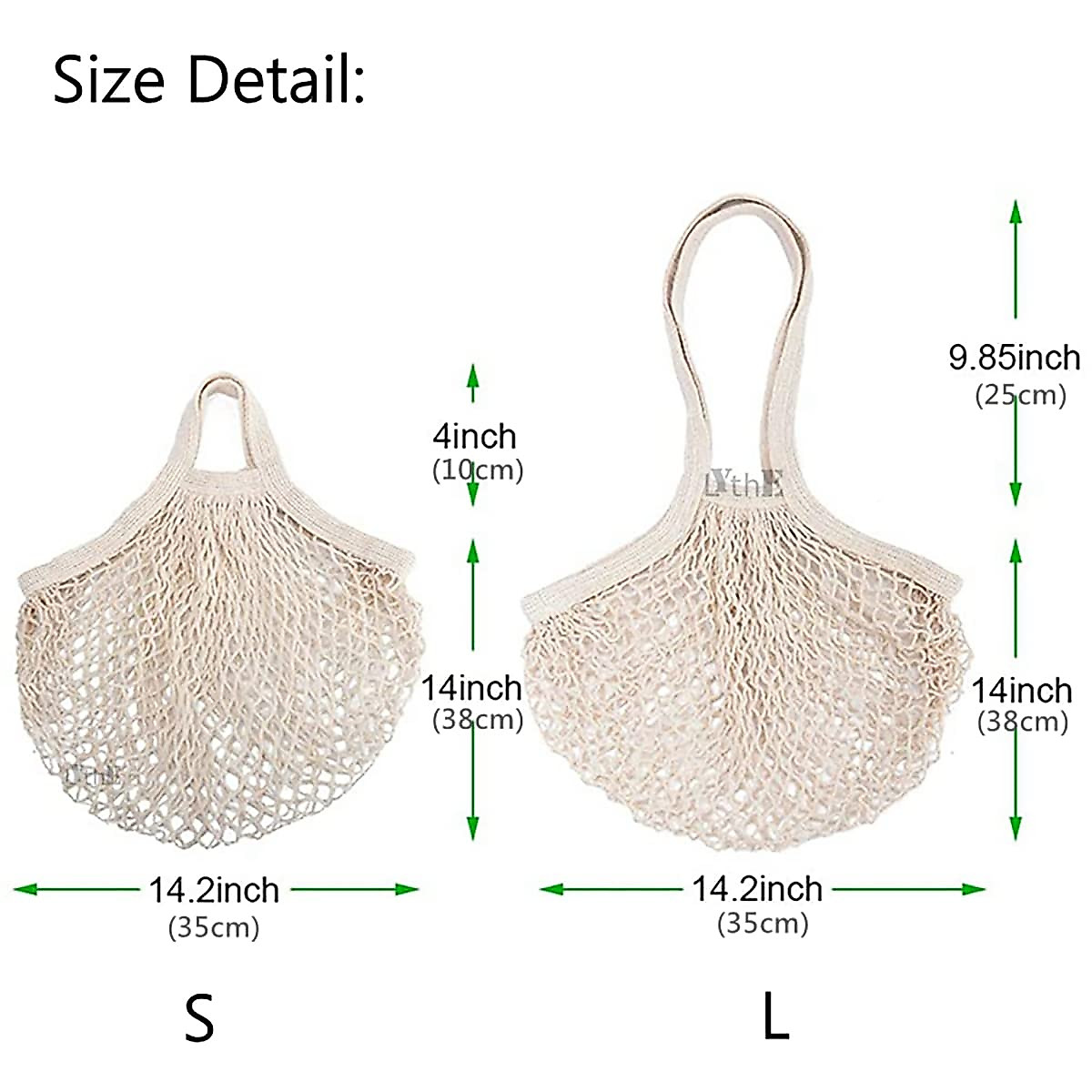 ECYC 1 Pcs Cotton Mesh Grocery Bag, Reusable Long Handle Mesh Bags Cotton String Bags Mesh Shopping Bag Net Tote Bag for Fruit Vegetable,L,Orange