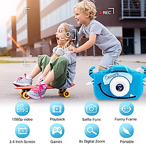 Goopow Kids Camera Toys for 3-8 Year Old Girls Boys,Children Digital Video Camcorder Camera with Cartoon Soft Cover, Best Chritmas Birthday Festival Gift for Kids - 32G SD Card Included