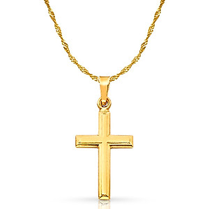 Ioka 14K Yellow Gold Cross Pendant with 1.2mm Singapore Chain Chain Necklace - 16"