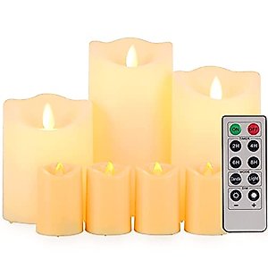 Flickering Flameless Candles Battery Operated Candles Waterproof Outdoor Candles Votives LED Candles Pack of 7 (D:3.25" x H:4" 5" 6") With Remote Cycling 24 Hours Timer Plastic Candles Battery Candles