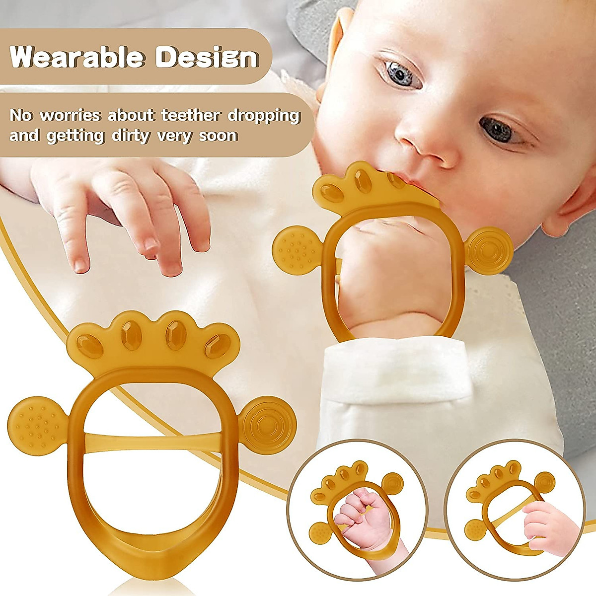 Termichy Teething Toys for Babies 0-6 Months, Soft Baby Teether for Soothe Babies Sore Gums for New Born Breast Feeding Babies, Freezer Safe BPA-Free Hands Free Design(Amber,1 Pack)