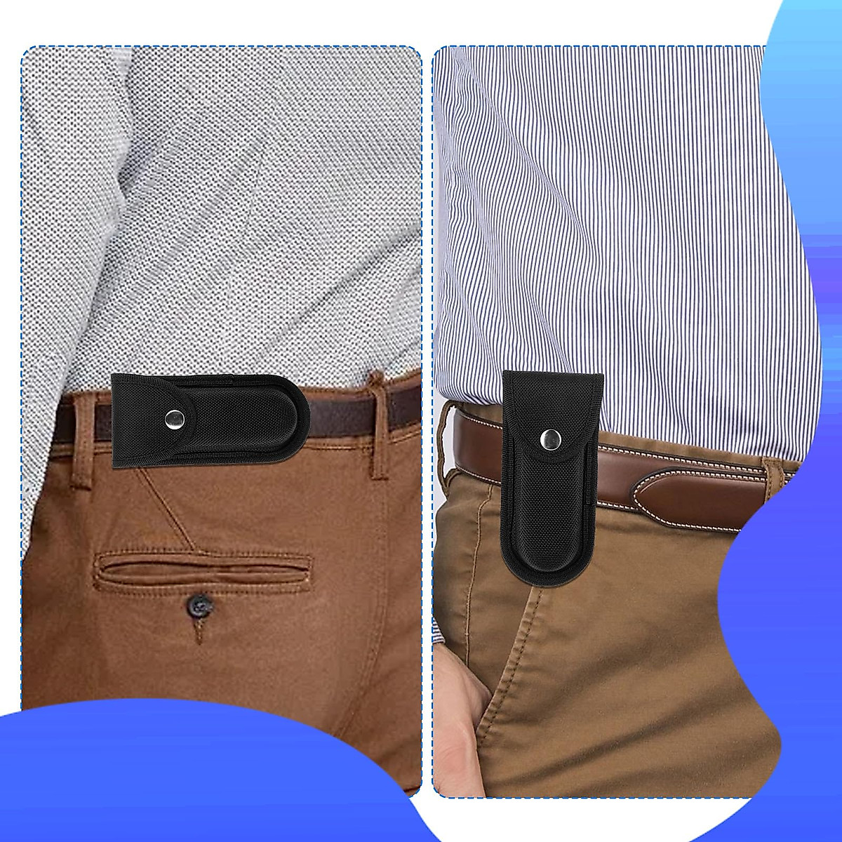 COMNICO 2pcs Nylon Pocket Knife Sheath, Multitool Snap Closure Pouch Folding Knife Tool Sheath Case with Belt Loop for Outdoor Daily Use, Larger Size (Black)