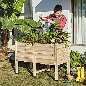 AMERLIFE 15 Inch Deep Wooden Raised Garden Planter 4x2FT Raised Garden Bed with Legs Elevated Planter Box Elevated Garden Planters for Deep-Rooted Plants 500lb Capacity Outdoors Patio Backyard