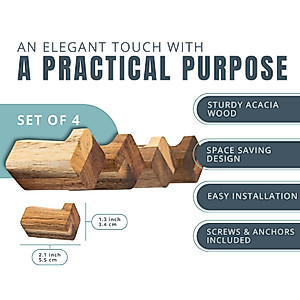 Acacia Wood Hooks, Natural Oval Hangers for Keys, Towels, Accessories – Functional Entryway, Bathroom Organizer – Sleek Wall Decor, Space-Saving Design – Perfect for Small Spaces, Modern Homes