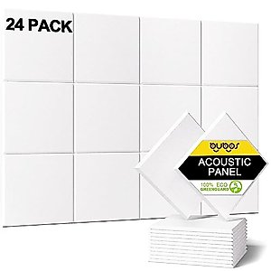 BUBOS 24 Pack Acoustic Panels Soundproof Wall Panels,12“x12“x0.4" Sound Absorbing Panels Acoustical Wall Panels Padding,Acoustic Treatment for Recording Studio,Office,Home Studio,White