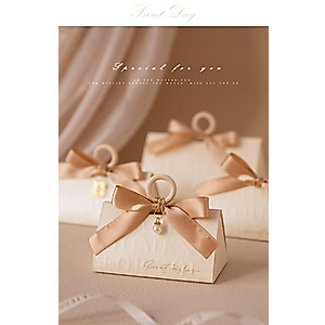 ZJSXINDI 15 Pcs Favor Boxes Gift Wrap Boxes White Gift Box 5"x 3" For Party Favor, Weddings, Bridal Showers, Bridesmaids... Gift Wrap Boxes Bulk for Crafting (champagne ribbons)