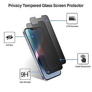 ProCase (2 Pack) iPhone 14 / iPhone 13 / iPhone 13 Pro 6.1 Inch Privacy Screen Protector, 9H Anti Spy Dark Tempered Glass Screen Film Guard for iPhone 14 2022 / iPhone 13/13 Pro 2021, Bubble-Free