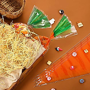 Boao 200 Counts Easter Carrot Patterned Cone Cellophane Bags Treat Goody Bags with 200 Pieces Gold Twist Ties for Easter Party Favor