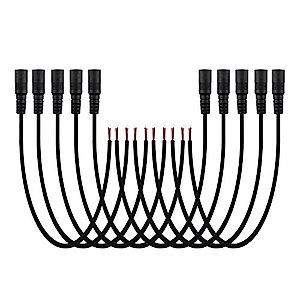SIM&NAT DC Female 5.5mmx2.1mm Power Jack Adapter Plug Pigtail Cable, 20inch DC Power Pigtail Female Jack Wire for CCTV Security Camera, DVR, HDVD, LED Strip Light, Low Voltage Application, Pack of 10