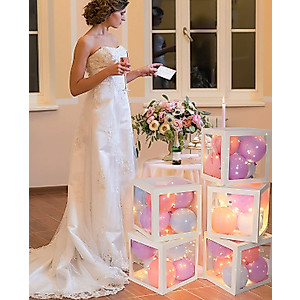 5PCS Balloon Boxes Transparent Balloon Boxes with 5 LED Light Strings, Clear Balloon Boxes with 48 Candy Colors Balloons for Decor Shoot Prop, Weddings Engagement Parties Bridal Shower Birthday Decor