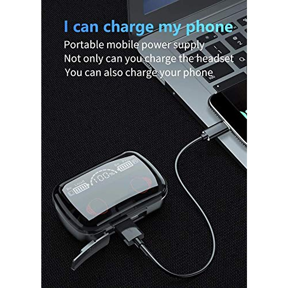 True Wireless Earbuds, BD&M Bluetooth 5.0 Earbuds in-Ear TWS Stereo Headphones with Smart LED Display Charging Case Waterproof Built-in Mic for Sports Work - Black