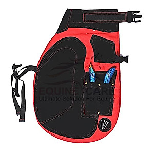 Equine Care Farrier Chaps Back Support - Cowhide Suede Leather and Canvas Apron, 4 Knife Pocket, 2 Nail Magnets, Adjustable Velcro Buckle - 29 inches/75cm
