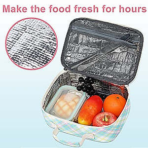 CAMTOP Lunch Box Kids Insulated Lunch Bag Small Cooler Thermal Meal Thermal lunchbox for Girls Boys School Picnics（Lattice Colorful）