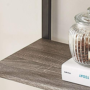 BON AUGURE Rustic Ladder Bookshelf, 4 Tier Industrial Ladder Shelf Bookcase, Standing Leaning Book Shelves for Living Room (Dark Gray Oak)