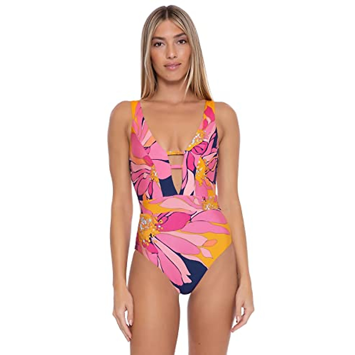 Trina Turk Breeze Hi Leg Plunge One-Piece Multi 10
