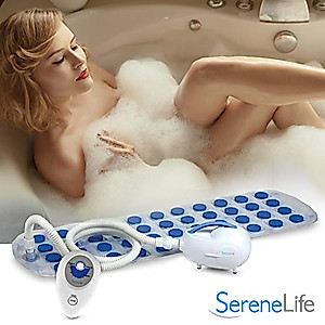 Portable Spa Bubble Bath Massager - Thermal Spa Waterproof Non-Slip Mat with Suction Cup Bottom, Motorized Air Pump & Adjustable Bubble Settings - Remote Control Included - Serenelife AZPHSPAMT22