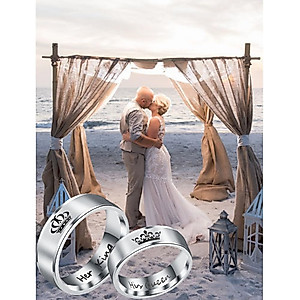 AluoWang King Queen Rings for Couples Set Promise Rings for Him and Her Customizable Matching Wedding Rings for Couples Engagement Rings Black Blue Valentine's Jewelry Gift (Silver Prince Princess)