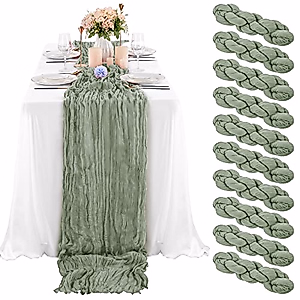 10 Pcs Sage Green Cheesecloth Table Runner 10FT, Gauze Table Runner for Wedding Reception Sheer Bridal Shower Birthday Party Boho Table Decoration, Rustic Romantic Wedding Runner