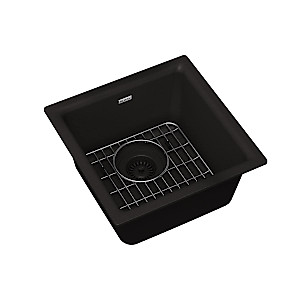 Elkay Quartz Classic ELG1616BK0C 15-3/4" x 15-3/4" x 7-11/16", Single Bowl Dual Mount Bar Sink Kit, Black