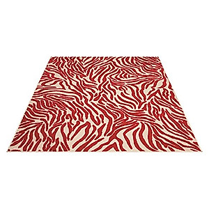Nourison Aloha Indoor/Outdoor Red 5'3" x 7'5" Area -Rug, Tropical, Botanical, Easy -Cleaning, Non Shedding, Bed Room, Living Room, Dining Room, Deck, Backyard, Patio (5x7)