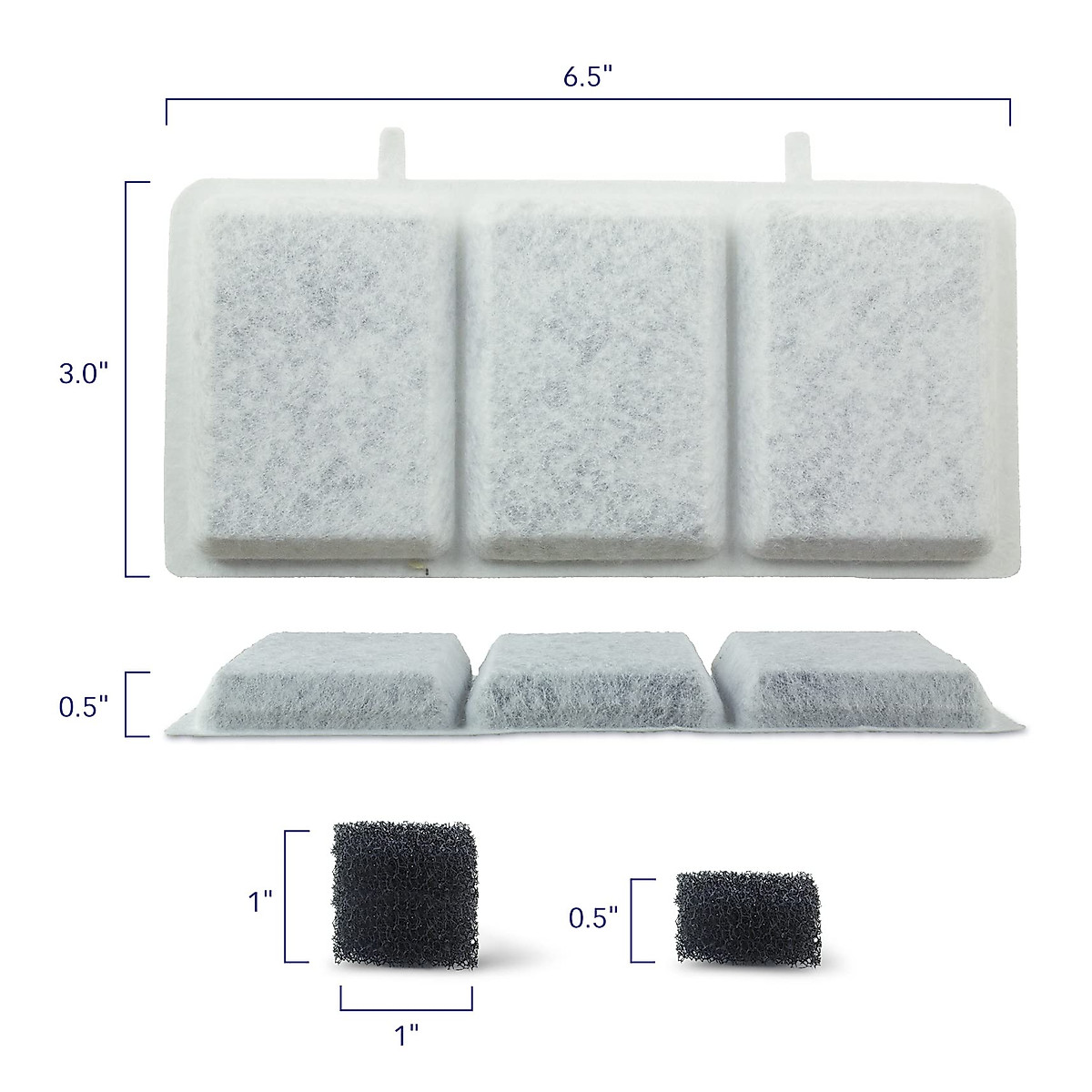 PET STANDARD Replacement Water Filter & 10 Pack Replacement Pre-Filter Sponges Compatible with Petory® 74oz/2.2L Automatic Pet Fountain, Pack of 10