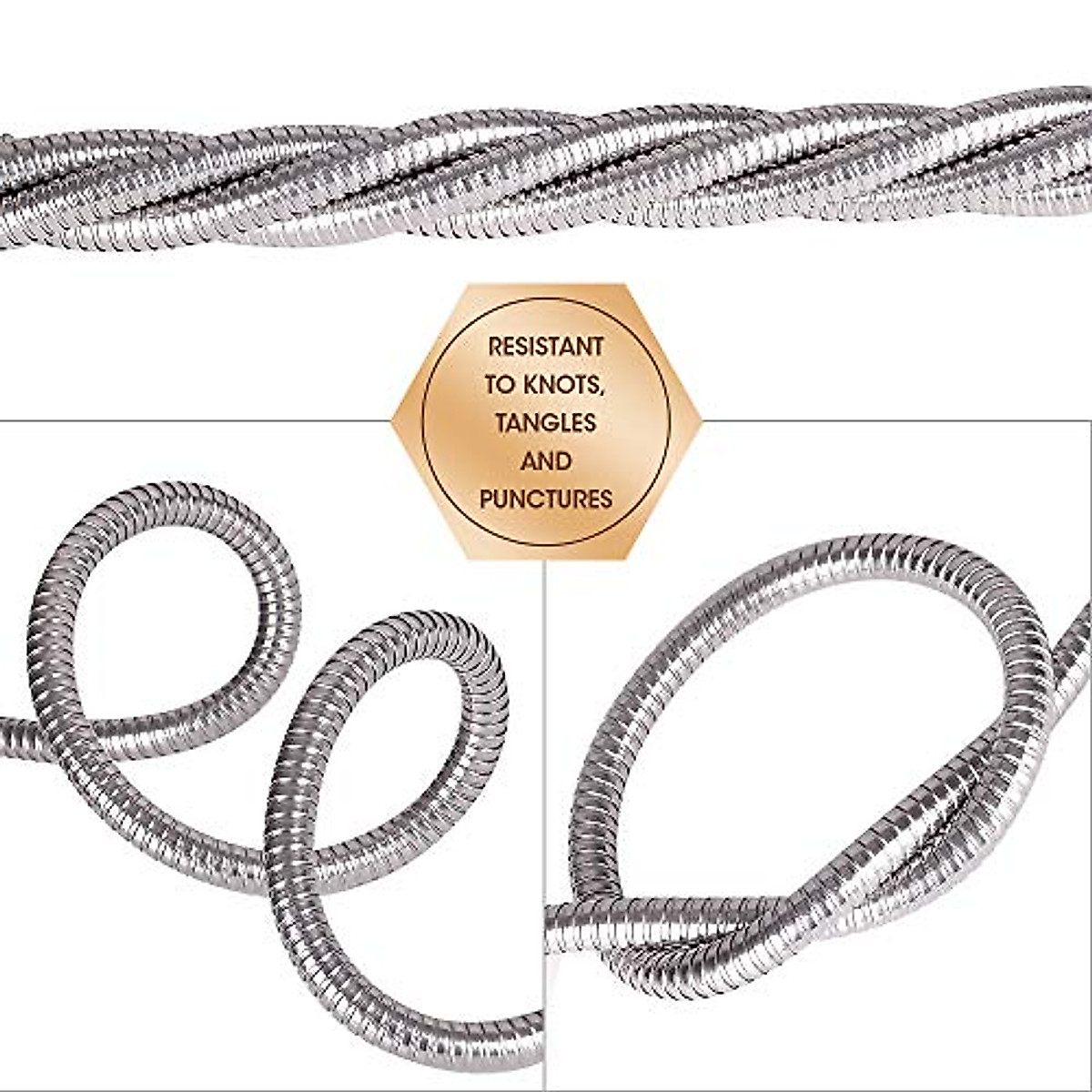 SCRIPTRACT 100’304 Stainless Steel Garden Hose with Free Removable Brass Nozzle Lightweight Metal Hose - Portable Durable and Resistant to Knots, Tangles and Punctures (100)