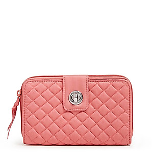 Vera Bradley Women's Cotton Turnlock Wallet With RFID Protection, Terra Cotta Rose - Recycled Cotton, One Size