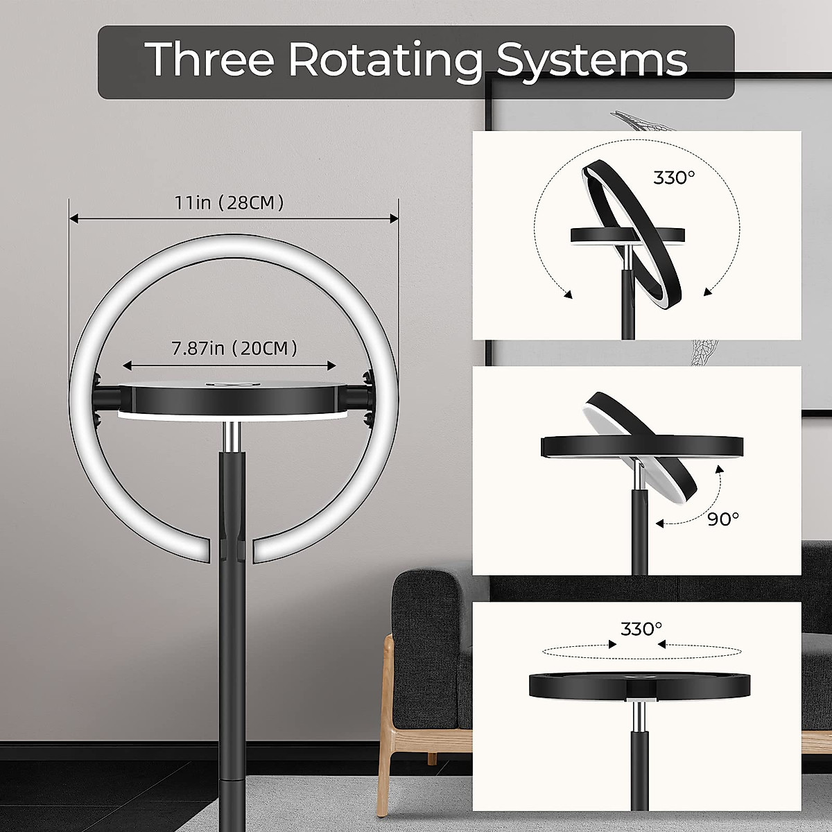 FIMEI Floor Lamp, LED Modern Floor Lamps Eye-Protecting Stepless Dimming and 3 Color Temperatures, Bright Standing Pole Light with Double Control System for Home and Office, Single Opening Design