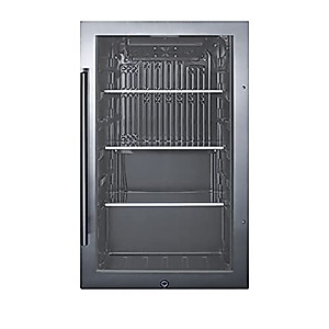 Summit Appliance SPR488BOS Commercially Approved Shallow Depth Indoor/Outdoor Beverage Cooler, Seamless Stainless Steel Door Trim, Glass Door, Black Interior, Front Lock, and Dial Thermostat