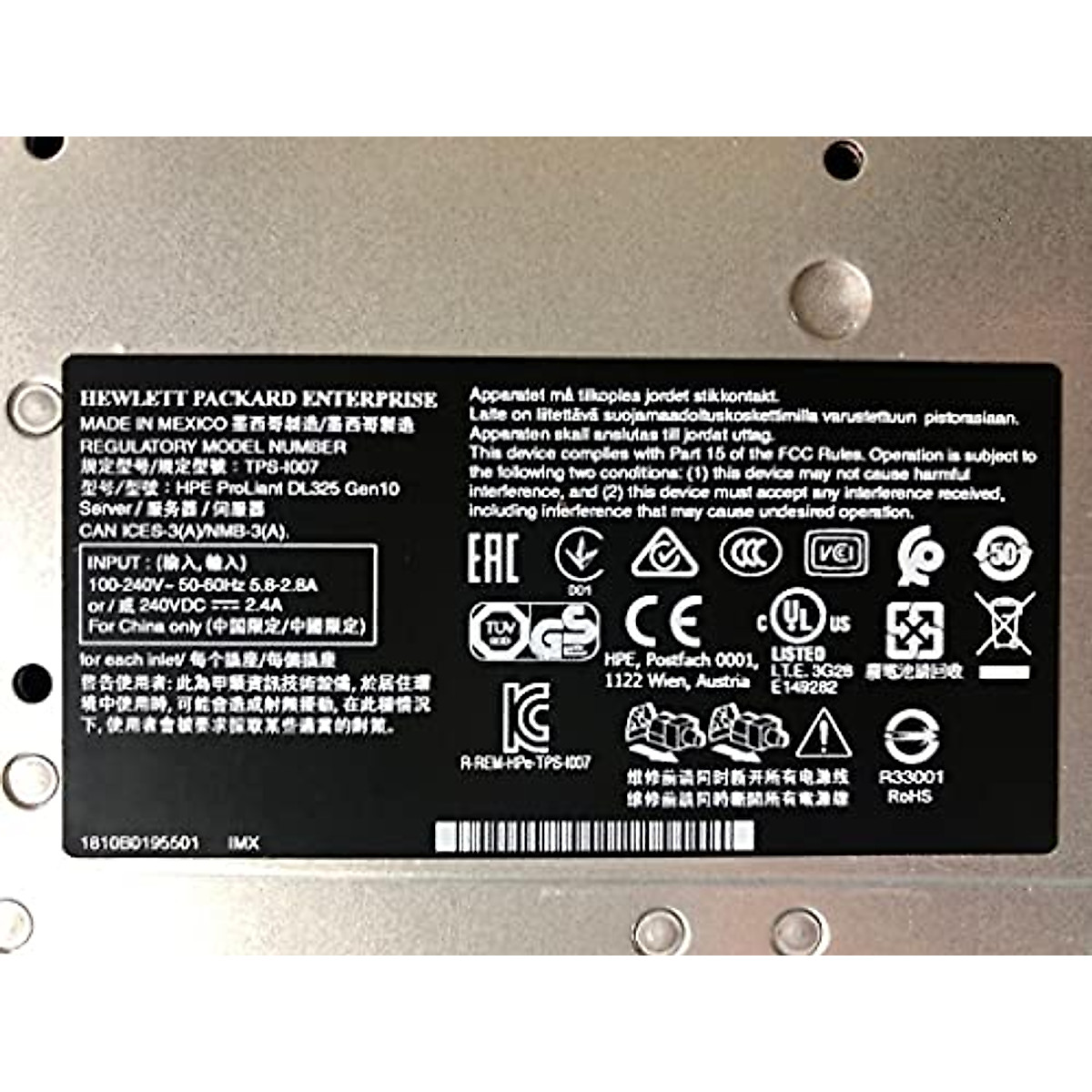 ProLiant DL325 Gen10 Server TPS-I007