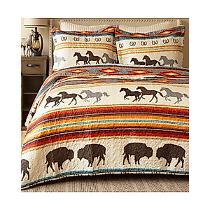 CARSTENS, INC. Western Aztec Country Bedding Set, Southwestern Microfiber Quilt Set, Wrangler Western Stripe, King