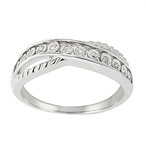 Hdiamonds 0.06 Carat Total Weight (cttw) Sterling Silver - White Diamond Band with Miracle Plates (Size: 8)