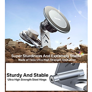 Nycetek Tesla Phone Mount Holder for MagSafe, [Super Suction Power] Dashboard Magnetic iPhone Car Mount for Tesla Model Y/3/S/X Accessories 2023, Alloy Foldable Car Holder for iPhone Samsung and More