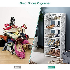 Estink Shoe Storage Rack, 3/4/5 Tier Space-saving Free Standing Shoe Tower Stand Organizer Shelves (5-Tier)