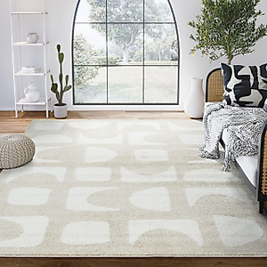 Abani Nuevo Collection Area Rug - Modern Geometric Beige/Cream Design - 7'9" x 10'2" - Easy to Clean - Durable for Kids & Pets - Non-Shedding - Medium Pile -Soft Feel - for Living Room Bedroom Office