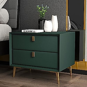 Nightstand with 2 Drawers, Solid Wood Nightstand Sofa Side Table, End Side Table with Storage, Bedside Table with Metal Legs (Color : Green, Size : 45x40x47cm)