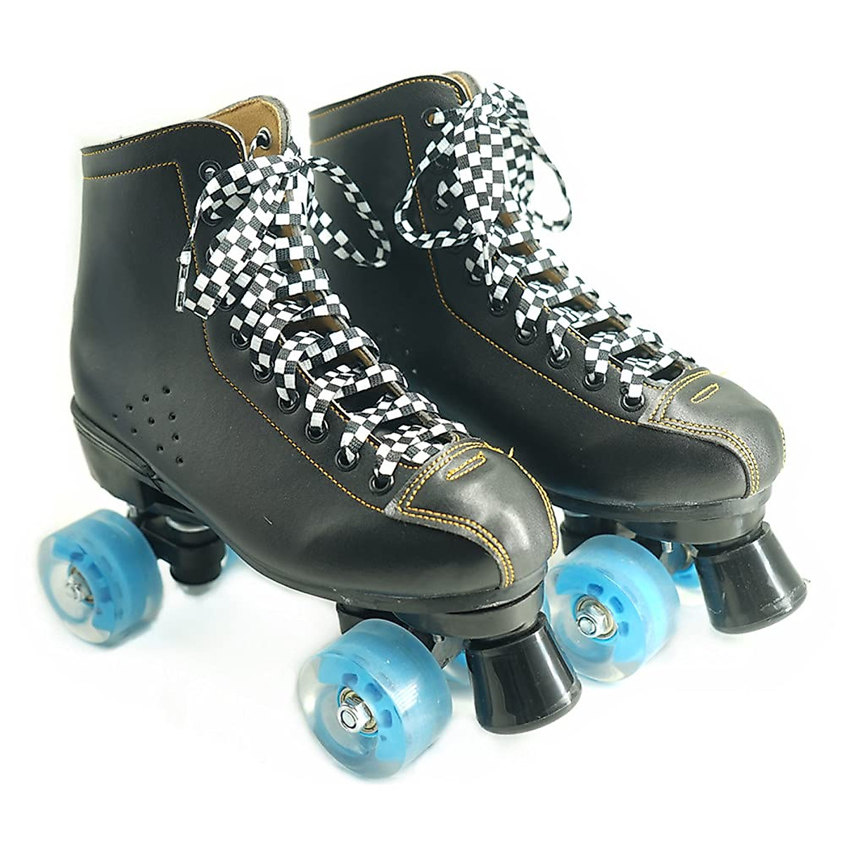 DECKER Flat Wide 10mm Shoelaces 2 Pairs Black White Checkered Lace for Roller Skates Hockey Skates Boots and Regular Shoes (Checkered Black White, 72"(183 cm))