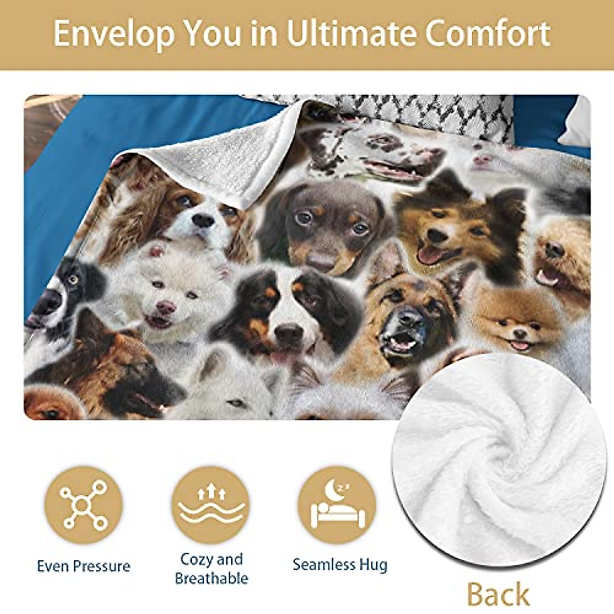 Large Fleece Throw Blanket for Couch Sofa, Fuzzy Soft Cozy Blankets and Throws Warm Lightweight Plush Lap Blanket for Women Men, 50 x 60 inches, Cute Dogs Pattern