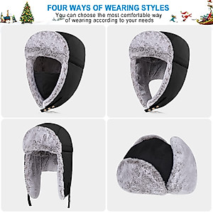 POL PARKMAN Winter Trapper Hat for Men Women, Russian Ushanka Aviator Warm Cold Trooper Hat for Skiing Hunting Black