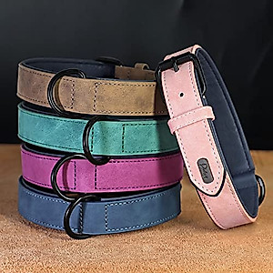 Didog Soft Padded Leather Dog Collar, Breathable Heavy Duty Dog Collar Leather with Adjustable Rust-Proof Metal Buckle for Small Medium Large Dogs (L: Total Length 20", Fit 14-17" Neck, Brown)