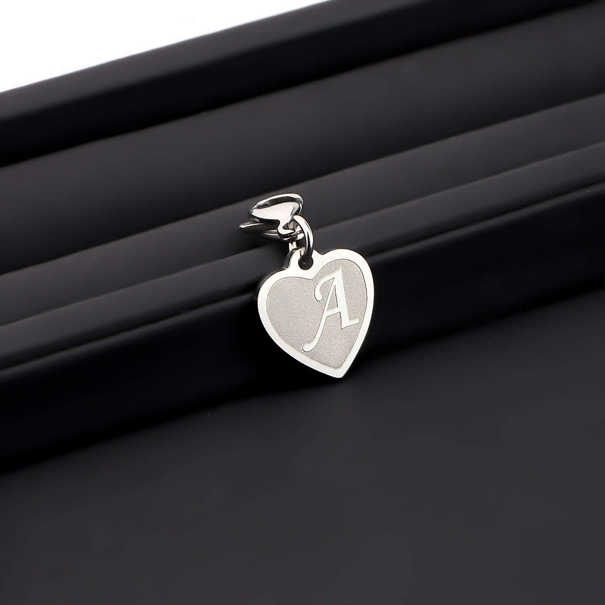 FAADBUK Initial Letter A-Z Alphabet Heart Charm for Bracelet Keychain Necklace Initial Stainless steel Clasp Clip on Charm (intial A)