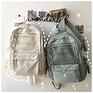 HCOOLE Kawaii Backpack with Plush Pendant School Backpack Cute Waterproof Mesh Camping Aesthetic Solid Color Backpack
