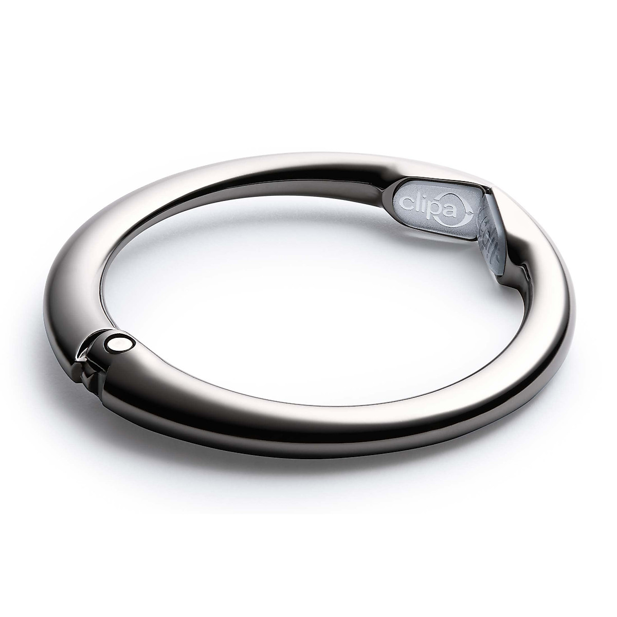 Clipa Bag Hanger - Polished Hematite PVD - The Ring That Opens Into a Hook and Hangs in Just 1/2" of Space, Holds 33 lbs., 3 yr. Warranty