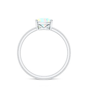 Certified Natural Opal 6X8mm Oval Engagement Ring, AAA Quality, Ethiopian Opal Solitaire Ring - With Jewelry Box, 14K White Gold, Size:US 6.50
