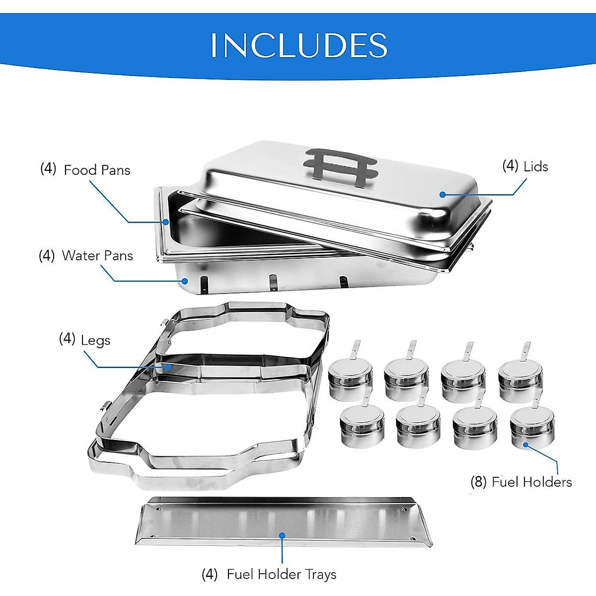 ALPHA LIVING 70014-BLK Chafing Dish Set, 8 QT, 4 Pack - Black Handle