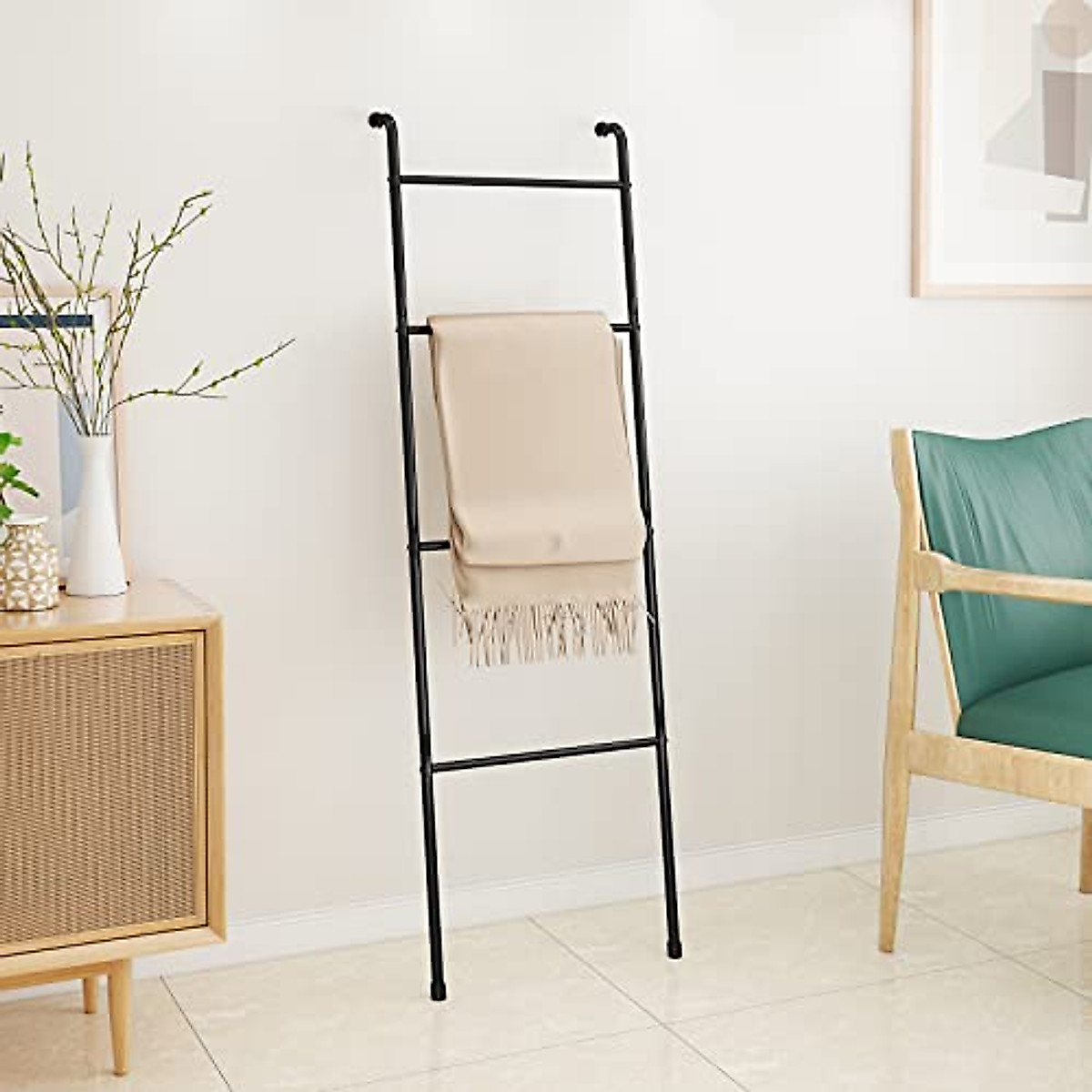 LEGUANG Towel Rack Blanket Ladder Holder, Wall Leaning Metal Holder Rack, for Living Room Bedroom Bathroom Decorative Outdoor Pool - 4 Tiers - Black