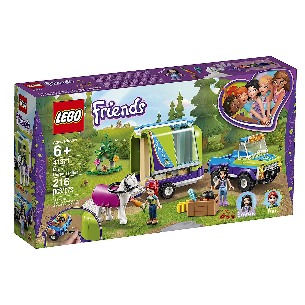 LEGO Friends Mia's Horse Trailer 41371 Building Kit with Mia and Emma Mini Dolls Includes Toy Truck, Horse, and Rabbit for Creative Play (216 Pieces)