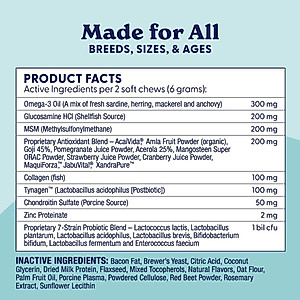 Origin Labs Adult Dog Multifunction Support, Omega 3 Supplement, Gut Health Probiotics, Immune Support, Heart, Skin, Liver, Brain, Joint Health, Glucosamine Chondroitin, Bacon Flavor, 90 Soft Chews