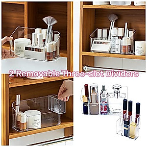Ayswupt Clear Acrylic Small Makeup Organizer,Cosmetic Display Case Perfume Skincare Organizer,Bathroom Accessories Caddy Stand for Medicine Cabinet Vanity Dresser,Girls Bathroom Corner Bin Holder Tray