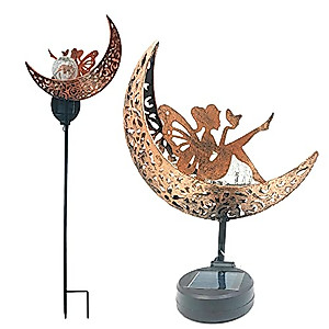 Solar Light Yard Outdoor Stake Lights LED Colorful Changing Lights Metal Garden Decor Fairy Solar lamp with Moon Decorative for Yard ,Backyard,Pathway,Lawn, Walkway, Landscape., Gold